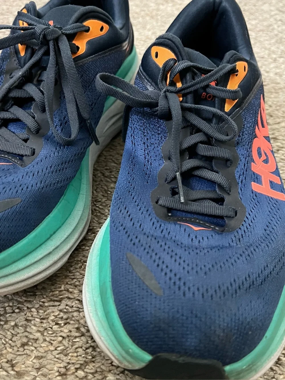 Hoka | Shoes | Hoka Bondi 8 Navy Running Shoes With Coral Logo And Teal ...